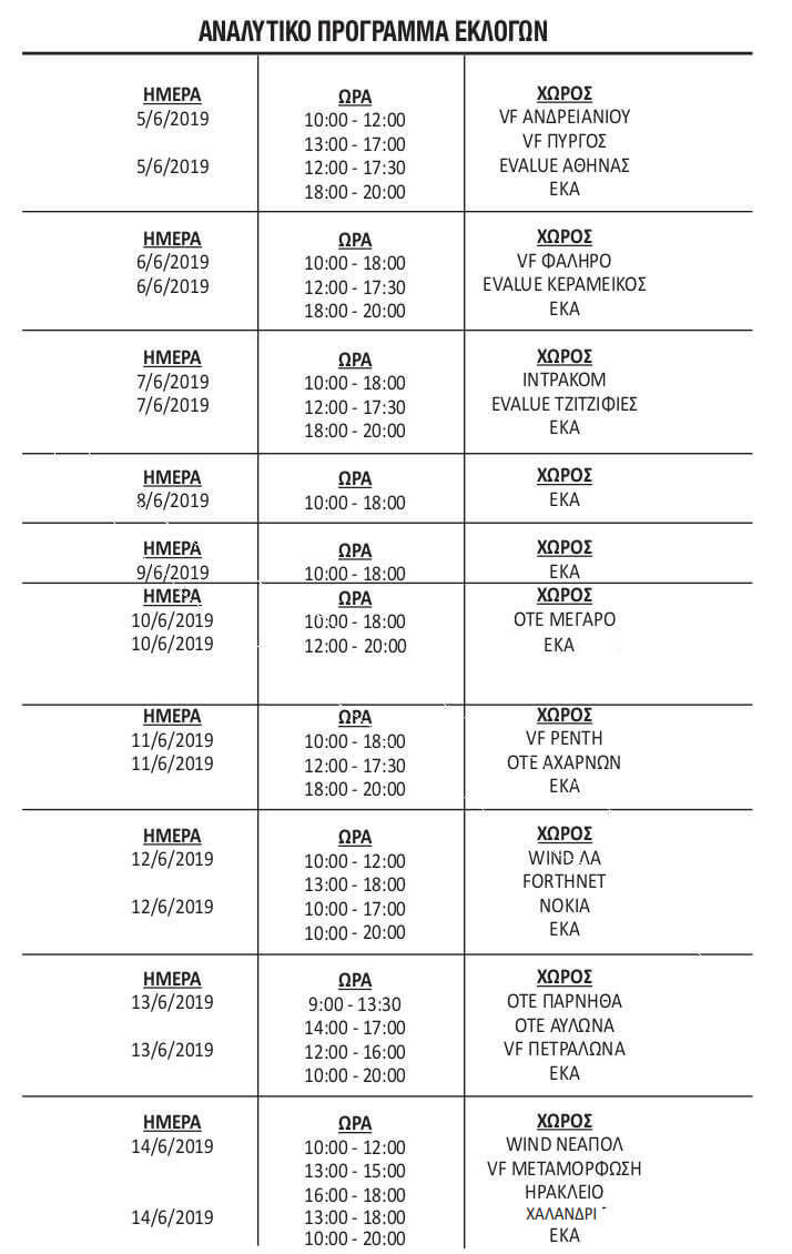 Αναλυτικό πρόγραμμα εκλογών 2019 - Σ.Ε.ΤΗ.Π.
